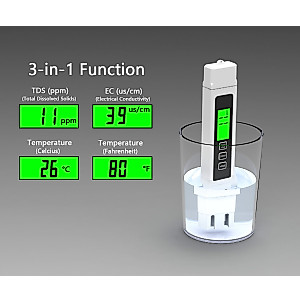 Attom Tech Water Quality Tester Kit, 3-in-1 TDS Meter, EC,Temperature Meter with LCD Back Light, 0-9999 ppm, ± 2% Accuracy Water Test Meter for Drinking Water, Aquariums, Hydroponics, Ro System, Pool