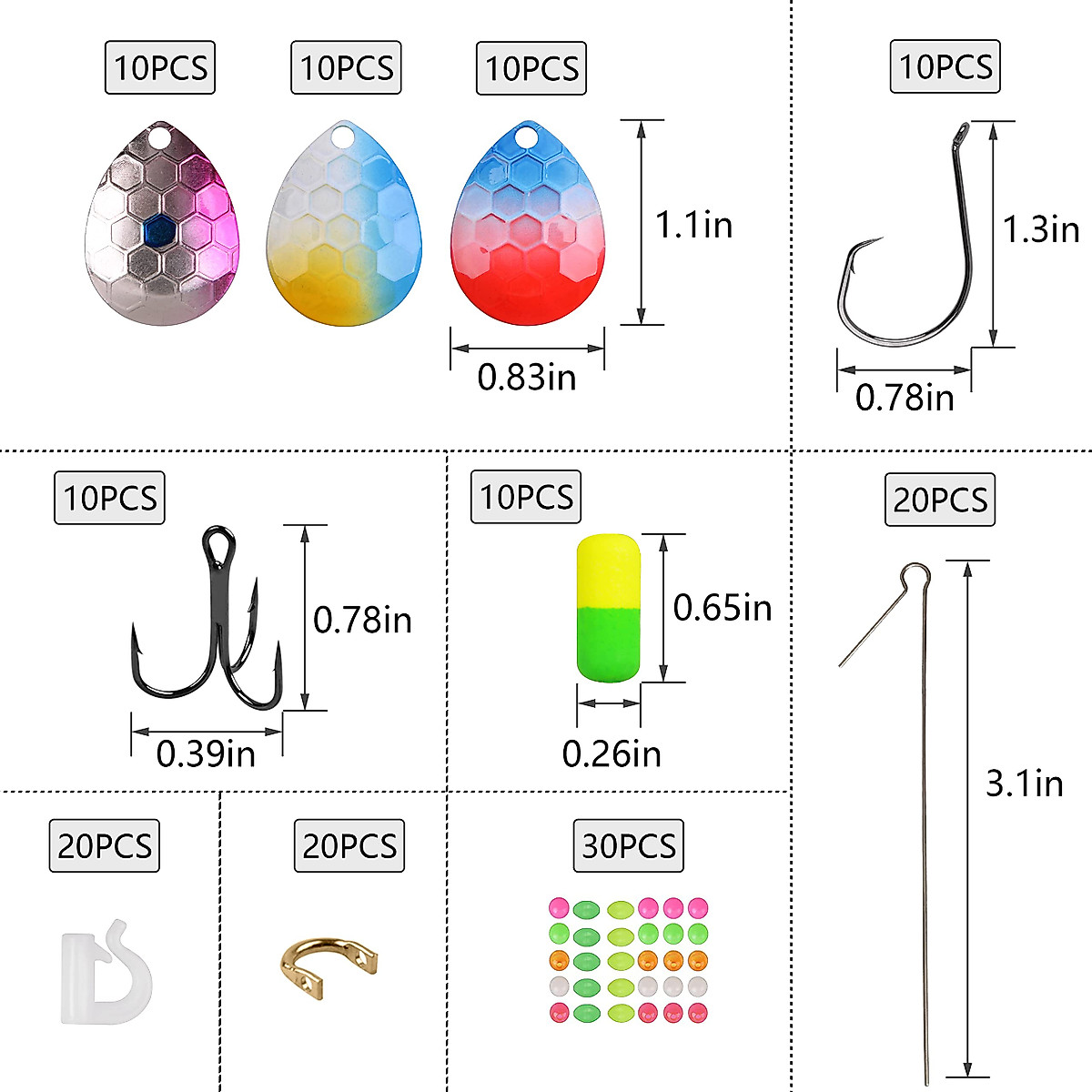 Spinner Blades Fishing Lure Making Kit 150pcs Inline Spinner Rig Making Kit Colorado Blades DIY Fishing Kit with Tackle Box for Spinner Rig Walleye Rigs