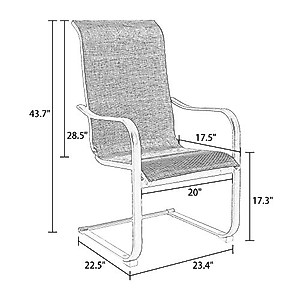 PATIO TREE 2 Pieces Outdoor C Spring Motion Dining Chairs, Patio Steel Textilene Bistro Chairs with Cotton Padded and Armrest