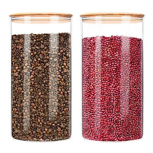 GTJ Large Glass Food Storage Containers with Lids, Glass Canisters 180oz [Set of 2], 1.4 Gallon Glass Jars with Bamboo Lids, Flour Sugar Containers, Airtight Storage Containers for the Kitchen