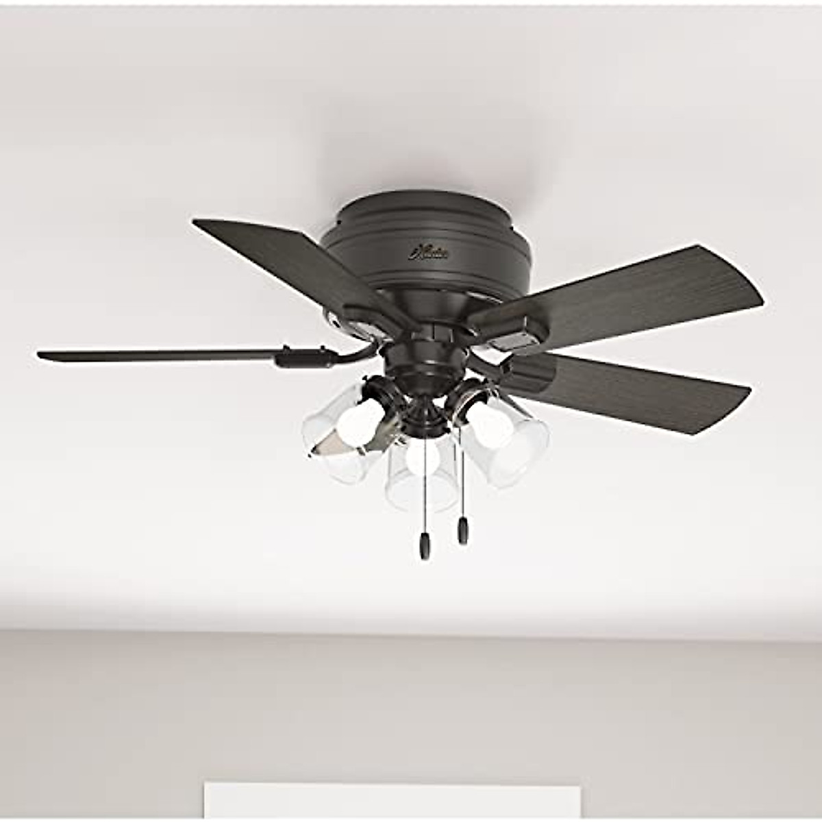 Hunter Crestfield Indoor Low Profile Ceiling Fan with LED Light and Pull Chain Control, 42", Noble Bronze