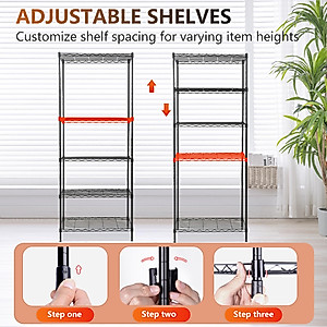 FDW Shelves,Wire Shelving Utility Storage Shelves Shelving Unit NSF Certified Height Adjustable Metal 5 Tier Shelves Easy Assembly 24" L x 14" W x 60" H,Black