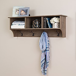 Prepac Entryway Shoe Cubbie Bench, Drifted Gray & 48" Wide Hanging Entryway Shelf, Drifted Gray