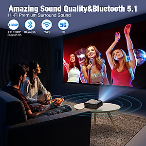 5G WiFi Bluetooth 4K Projector, Autofocus 450 ANSI Lumen Full HD Native 1080P Projector, Outdoor Projector Auto 6D Keystone, 50% Zoom, 300” Display Movie Projector for Home Theater