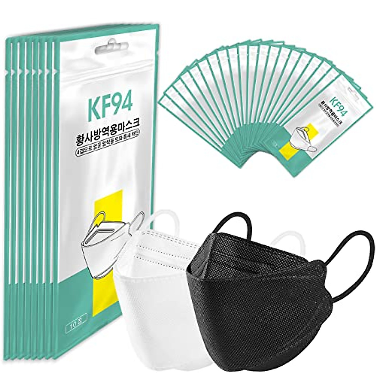TVRtyle 50PCS 5 Color Adult KF94 Mask 3D Design 4-Layers Breathable KF94 Mask Black Cup Dust Mask for Outdoor Daily Use (50pcs, 5 Color) (100PCS, White+Black)