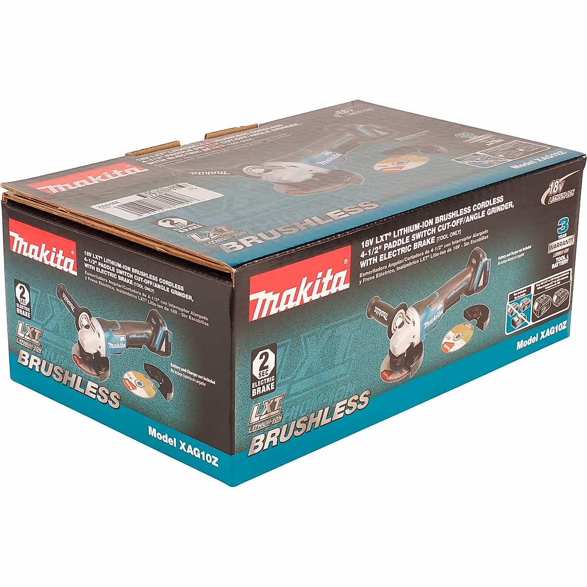 Makita XAG10Z 18V LXT® Lithium-Ion Brushless Cordless 4-1/2" Paddle Switch Cut-Off/Angle Grinder, with Electric Brake, Tool Only