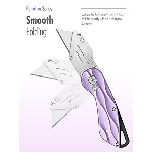 FantastiCAR Fancy Folding Utility Knife Box Cutter Set with Extra Blades (Blue and Purple), Metal Handle