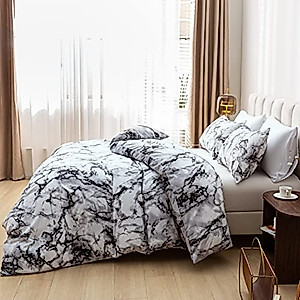 Smoofy Queen Marble White Comforter Set, White Marble Pattern Printed Soft Fabric with Brushed Microfiber Full Bed Sheets Fill Bedding Sets(1 Comforter, 2 Pillowcases)