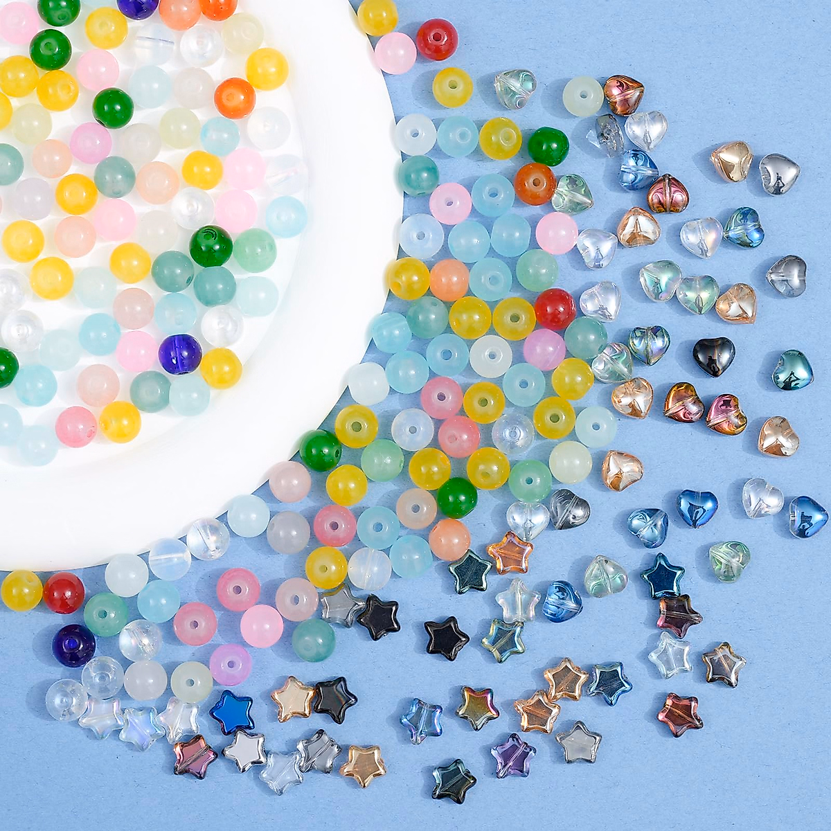 Biuthieny 800 pcs Glass Beads for Jewelry Making,28 Color 8mm Glass Crystal Beads with Glass Star Heart Spacer Beads for Crafts DIY Bracelet Earrings Necklace Making