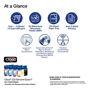 Epson EcoTank ET-2800 Wireless Color All-in-One Cartridge-Free Supertank Printer & Workforce WF-2960 Wireless All-in-One Printer with Scan, Copy, Fax, Auto Document Feeder