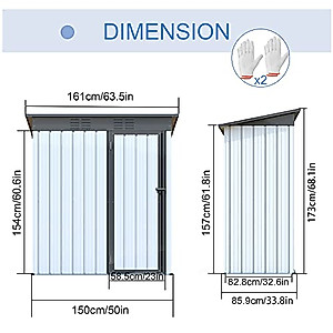 FIAKO 5x3 Feets Outdoor Storage Shed, Metal Garden Shed with Door &amp; Lock, Weather Resistant Storage House for Backyard Garden Patio Lawn, Tools, Garbage Cans, Bikes, Lawn Mower