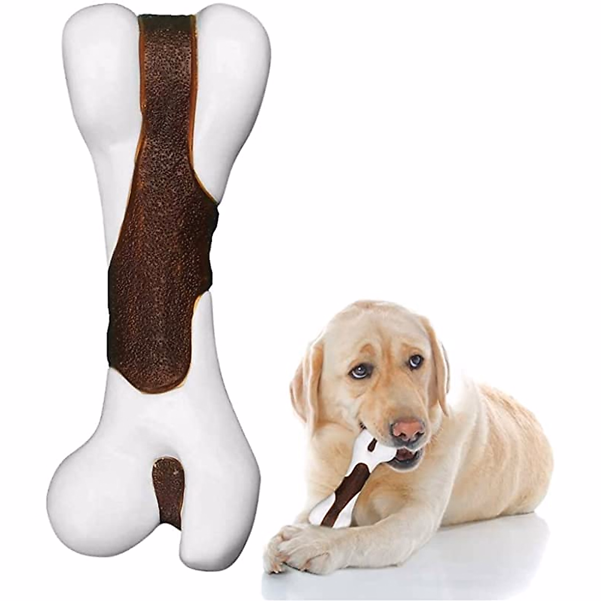 ONTWOPETS 2in 1 Dog Chew Toys for Aggressive Chewers - Nylon Dog Chew Toy with Edible Treat Layer (Bone_New, Large)