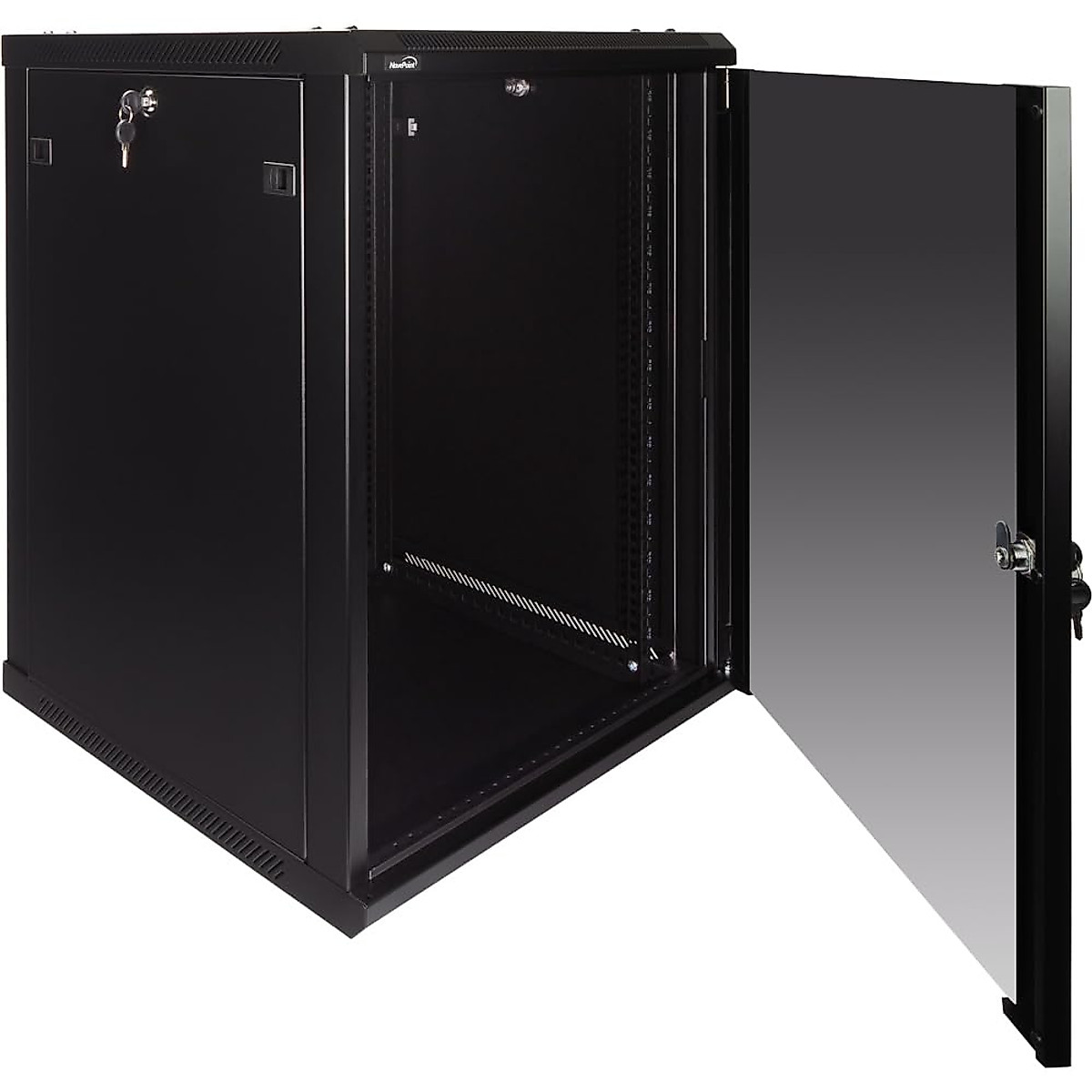NavePoint 15U Server Rack Enclosure - 23.6” Deep, 15U Wall Mount Network Cabinet with Locking Glass Door for 19” IT Equipment, 15U Network Rack with 2 Fans, Removable Side Panels, Black