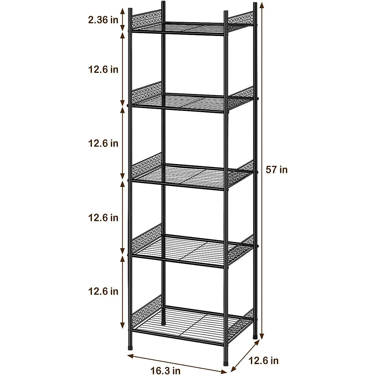 2 Pack 5-Tier Bathroom Storage Shelf, Heavy Duty Wire Shelving Unit Free Standing Towel Rack Organization for Kitchen Bathroom Laundry, Black