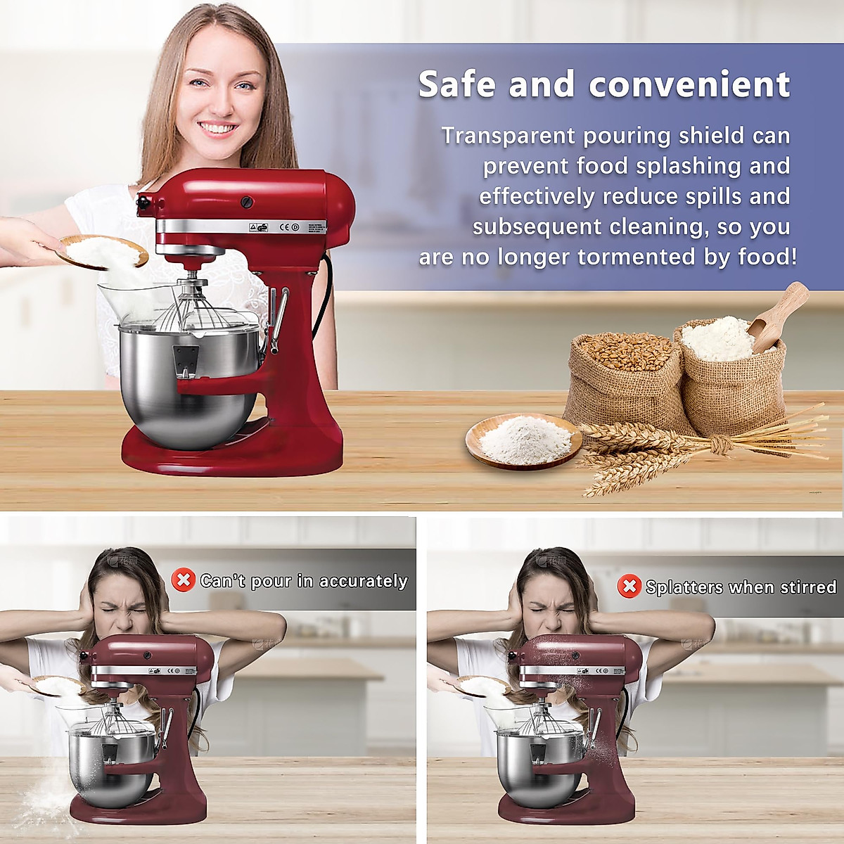 KSMBLPS Pouring Shield Fit For kitchenaid 5.5, 6, 7, 8 Quart Stainless Steel Bowl(Diameter is Between 9.1~9.6 IN), Splash Guard Bowl-Lift Stand Mixer Accessories Three-Year Free Replacement