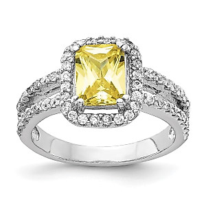 IceCarats 925 Sterling Silver Yellow Cushion-cut White Cubic Zirconia CZ Halo Round Statement Ring Size 7