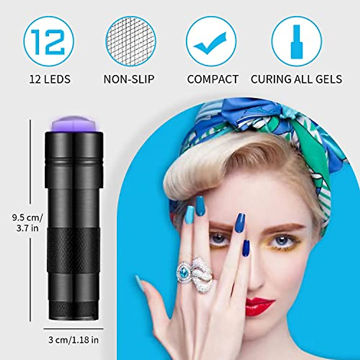 DOUITH Mini UV LED Nail Lamp for Gel Nails with 12 LED, Portable Gel LED UV Nail Lamp with Silicone Nail Stamper, Battery-Powered Gel Cure Lamp Stainless Steel Manicure Tool