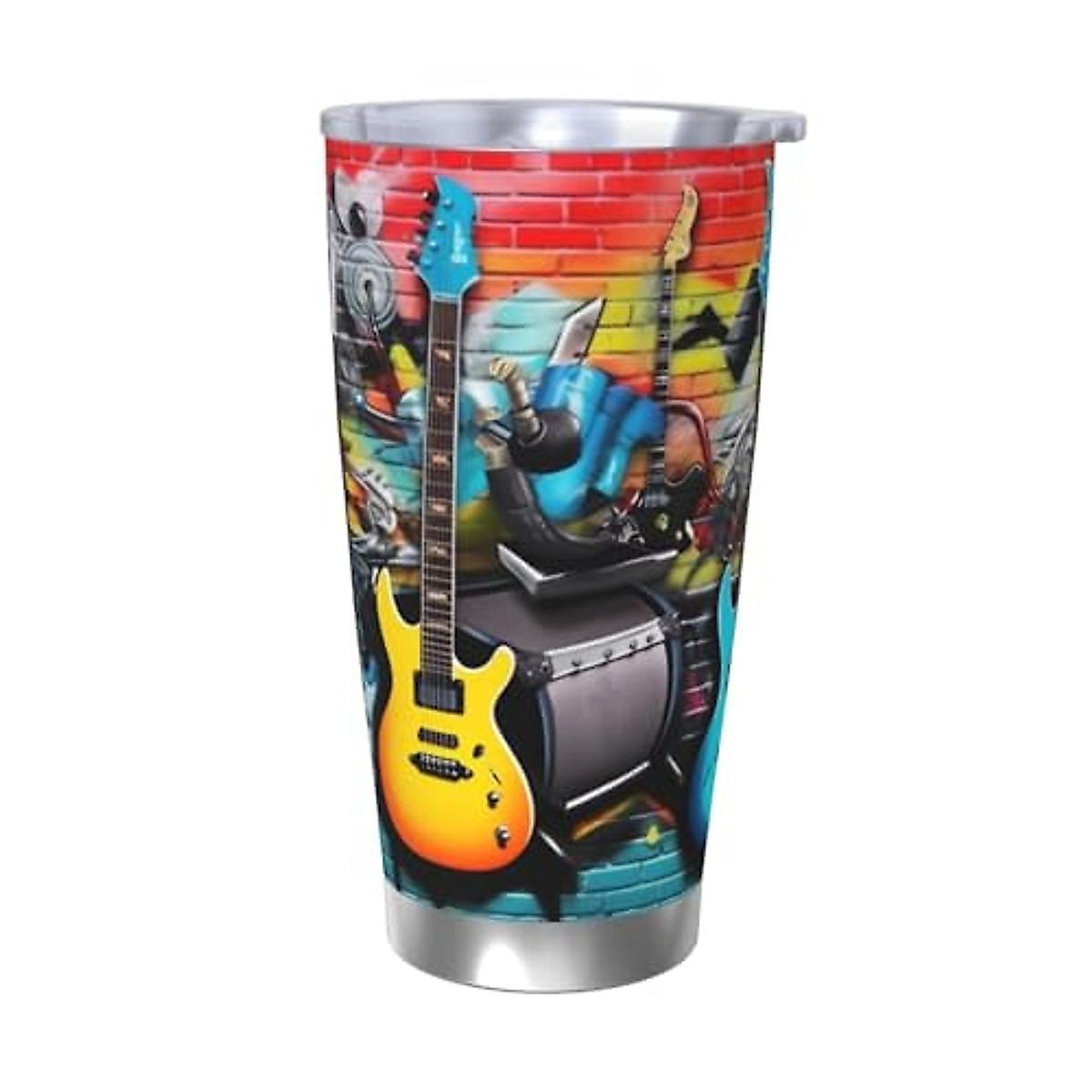 EKPRAVDKTF Guitar Painting 20oz Insulated Stainless Steel Tumbler With Lids And Straws, Double Wall Vacuum Travel Coffee Mug, Thermal Cup For Cold & Hot Drinks, Reusable Metal Straw & Brush
