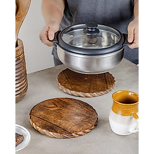 Wooden Trivets for Hot Dishes, Pots, Teapot and Pans (Set of 2) | 8'' Round Trivets with Bark, Heat Resistant Decorative Coasters Thanksgiving, Mothers Day Decor for Table, Kitchen Countertops