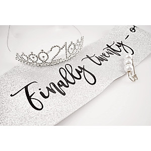 21st Birthday Sash and Tiara, Finally 21 Birthday Rhinestone Tiara Set for Girls Party Supplies, Birthday Tiara Crowns for Women Girls Gift (Silver)