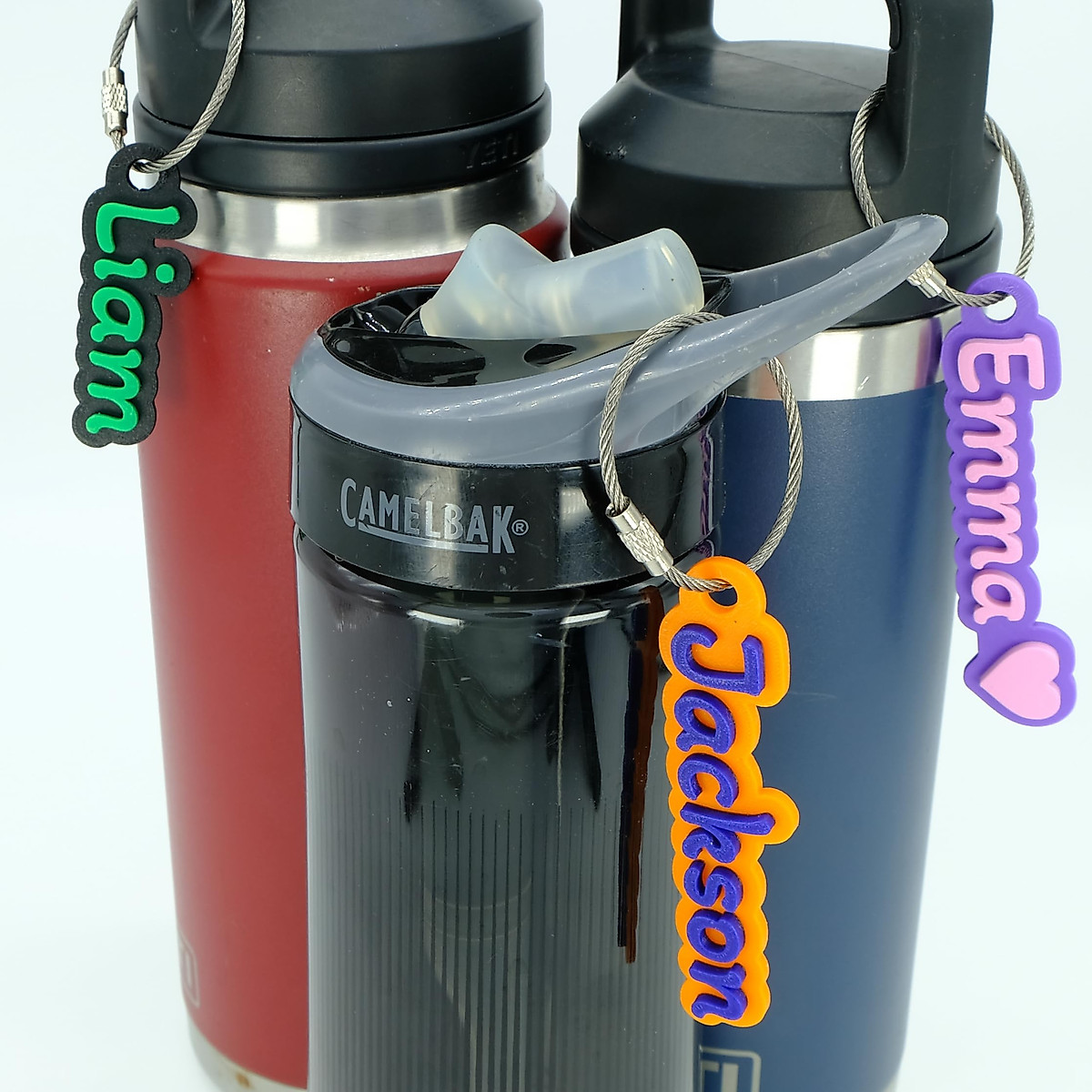 Personalized Water Bottle and Bag Name Tag Curvy Font, Hard Plastic Luggage Label Custom Nametag, Bulk Discounts