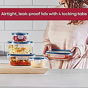 Pyrex Freshlock 10-Piece Airtight Glass Food Storage Container Set with Microban, Non Toxic, BPA-Free Locking Lids with 4 Tabs for Antimicrobial Protection