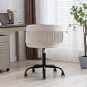 SSLine Elegant Velvet Desk Chair for Girls Women Modern Swivel Office Computer Chair with Black Base Wheels Upholstered Cute Vanity Chair Task Chair w/Tufted Back for Home Study Living Room(Beige)