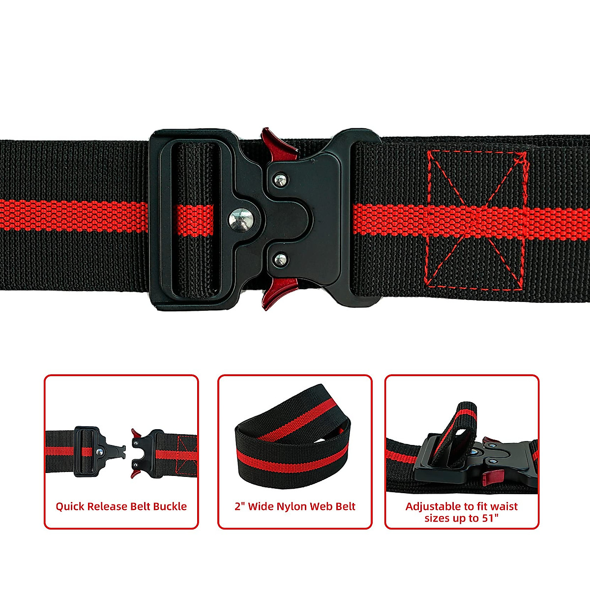 MELOTOUGH 2" Nylon Web Work Belt with Heavy Duty Quick Release Rugged Metal Buckle outdoor men's belt