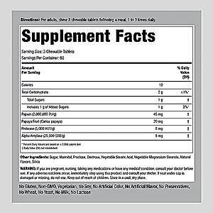 Piping Rock Papaya Enzymes Chewable | 180 Tablets | Vegetarian Digestion Formula | Non-GMO, Gluten Free Supplement | Tropical Flavored