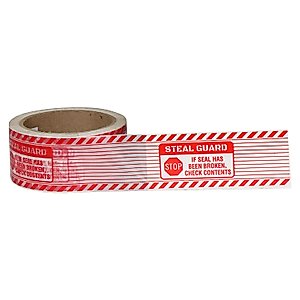 SmartSign 2 inch x 55 Yards “Steal Guard Stop If Seal Has Been Broken, Check Content” Tamper Evident Packing Tape, Void Messaging Pattern, 0.92 mil PET Material, Red and White, Made in USA