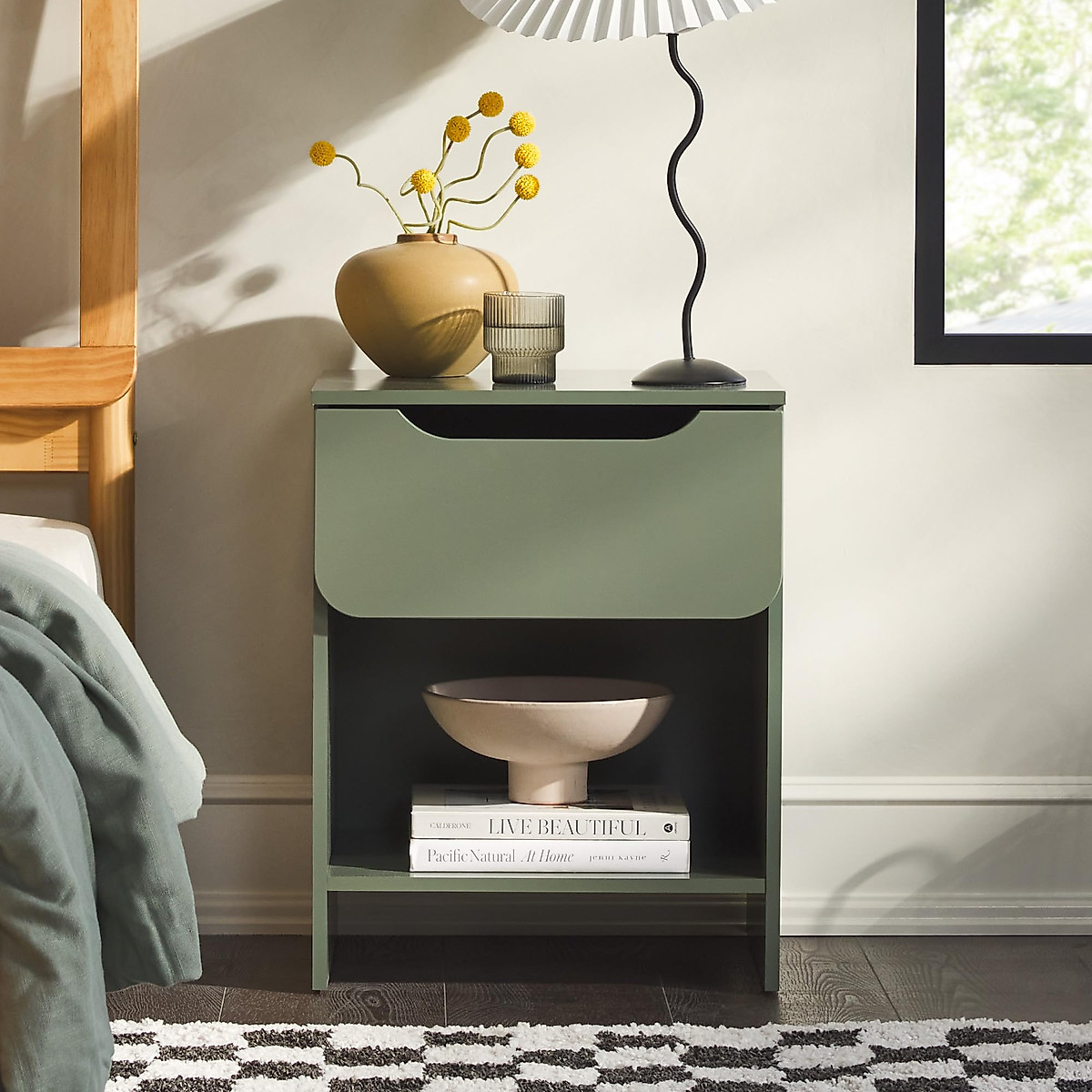 Walker Edison Modern 1-Drawer Simple Nightstand, 20 Inch, Green