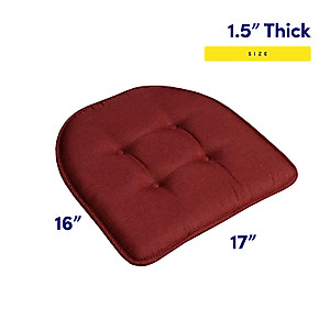 Sweet Home Collection Chair Cushion Memory Foam Pads Tufted Slip Non Skid Rubber Back U-Shaped 17" x 16" Seat Cover, 4 Count (Pack of 1), Wine Burgundy