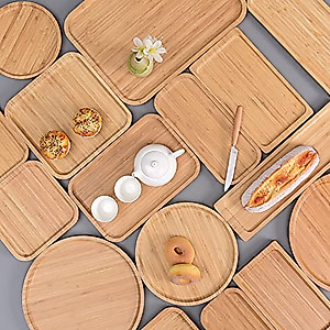 Yarlung 2 Pack Bamboo Tray Cheese Plate, 14x9 Inches Food Serving Saucer Wood Rectangular Platter for Coffee, Tea, Fruit, Plant Pot