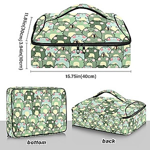 Kcldeci Insulated Thermal Food Carrier Insulated Casserole Carrier for Hot or Cold Food,Cute Chubby Frog Insulated Tote Bag for Potluck Cookouts Parties Picnic,Lasagna Lugger