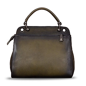 Genuine Leather Crossbody Bag Top-Handle Handbag for Women Vintage Handmade Shoulder Purse (Green)