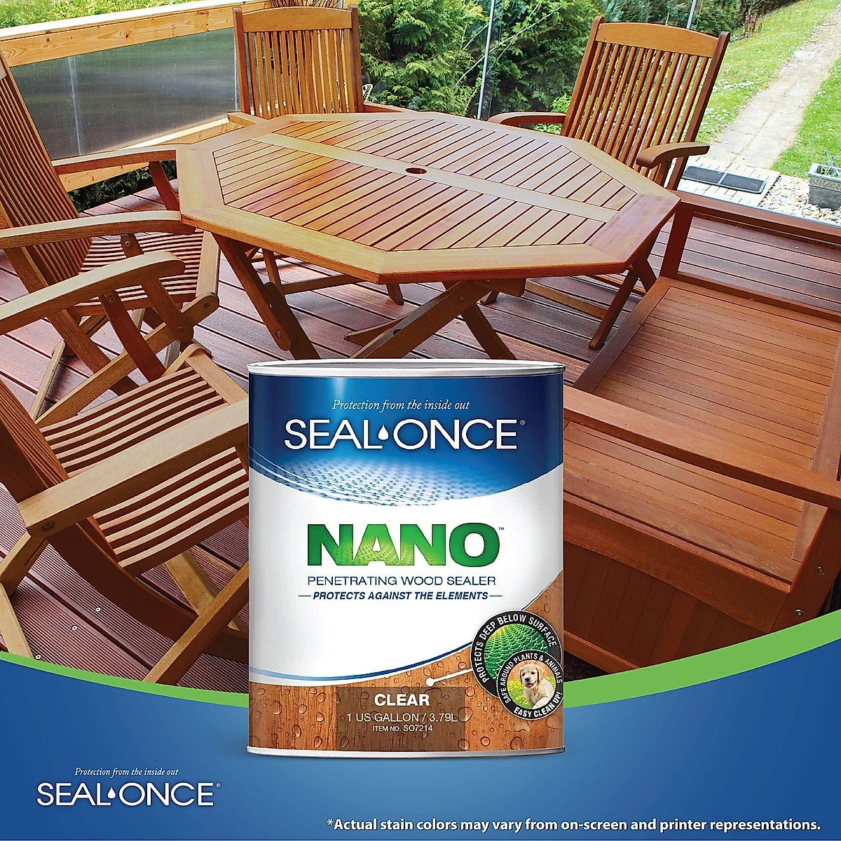 Seal-Once Nano Penetrating Wood Sealer - Premium Waterproof Sealant - 1 Gallon Clear Wood Sealant