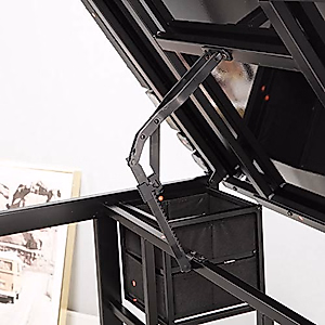 soges Glass Drafting Table, Mobile Drawing Desk with Tilted Tabletop, Art Table with 2 Storage Drawers, Painting Desk for Reading Writing Drawing, Black