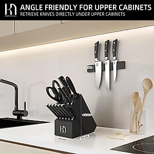 KnifeSaga Kitchen Knife Set, 15 Pcs Knife Block Set, Japanese Knife Sets for Kitchen with Block and Sharpener, Razor-Sharp Premium Knives Sets High Carbon Stainless Steel, Black
