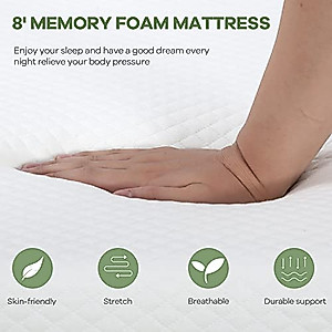 NChanmar 8 Inch Queen Gel Memory Foam Mattress Pressure Relieving, Cooling Gel Foam, CertiPUR-US Certified, Bed-in-a-Box, Pressure Relieving, White
