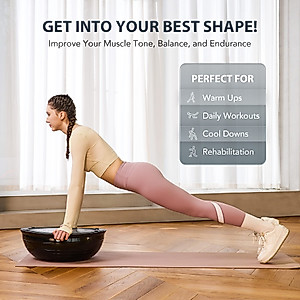 ZELUS Balance Ball Trainer with Resistance Bands & Foot Pump, Inflatable Yoga Ball for Home Gym Workouts, 23 Inch Exercise Half Ball for Balance Training Core Strength Fitness, 330lb Cap (Black)