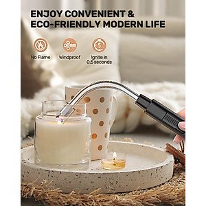 RONXS Lighter Electric Lighter, Candle Lighters USB Rechargeable Arc Lighter with Hanging Hook, LED Battery Display Long Lighters for Candle Grill BBQ Home Outdoor