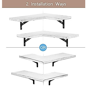 SEHERTIWY Corner Floating Shelves Wall Mounted Set of 4, Rustic Wood Wall Storage Shelves for Bedroom, Living Room, Bathroom (Rustic White)