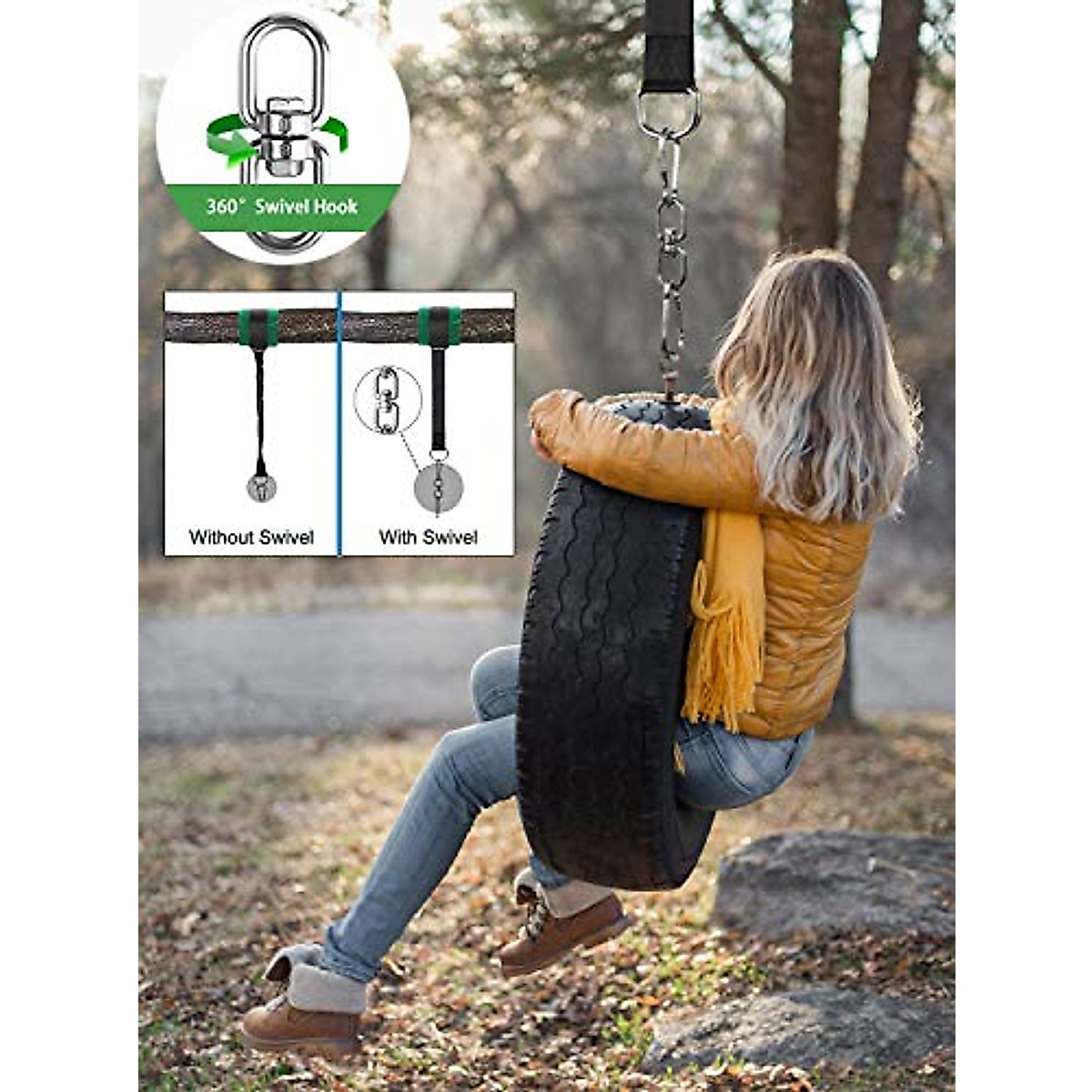 Tree Swing Hanging Straps Kit 10ft, MTZRFLL Heavy Duty Hammock Straps with Carabiner and Spinner, Holds 2200 lbs, Perfect for Hammocks and Any Swings, Easy to Carry and Install