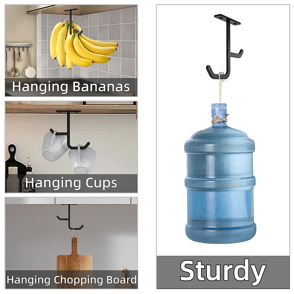 YTAIMITOP Banana Hook Under Cabinet, Banana Hanger to Keep Bananas Fresh, Metal Banana Holder Hook Under Cabinet, Space Saving, Screw-Mounted Black