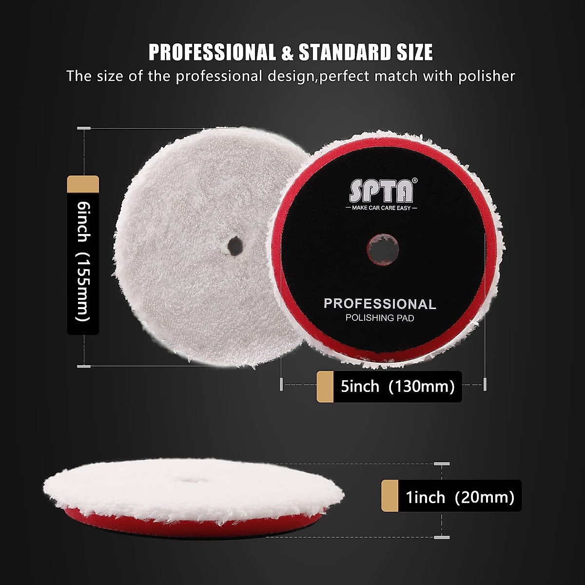SPTA Microfiber Cutting Pads, Microfiber Finishing Pads 2Pcs 5Inch 125mm Microfiber Finishing Disc Soft Microfiber Wax Removal Pad for Dual Action Car Polisher Finishing Polishing Waxing -MPBFS5W-2