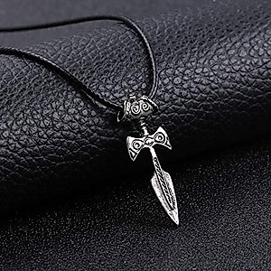 Nichibotsu - Cool Antique Silver Viking Sword Pendant Necklace Amulet of Talos Handmade Pendant