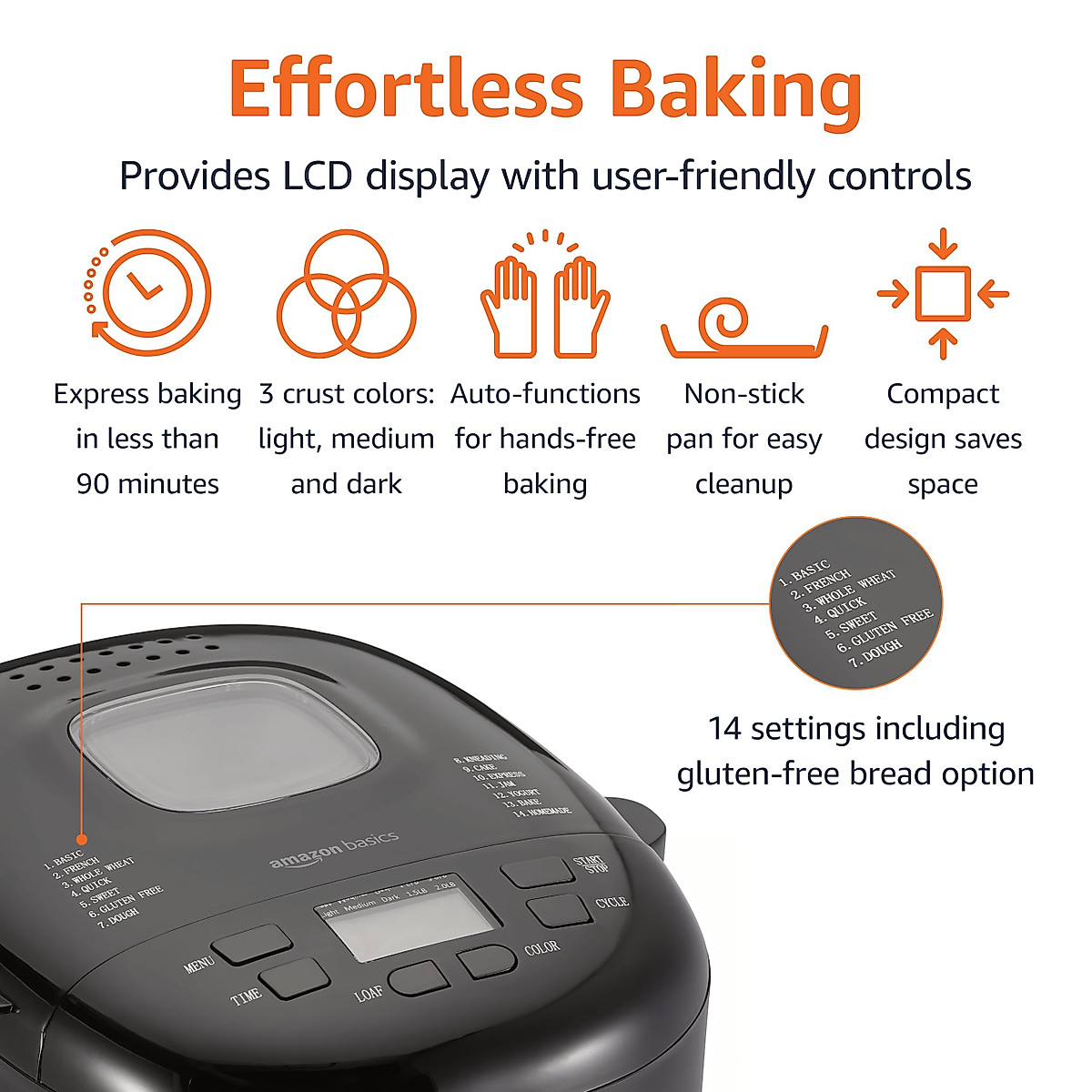 Amazon Basics 2 Pound Non-Stick Bread Making Machine, Black