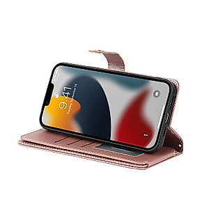 iCoverCase for iPhone 13 Pro Max Wallet Case with Card Holder, Adjustable Crossbody Lanyard PU Leather Kickstand Card Slots Zipper [Not Detachable] Flip Cover Case 6.7 Inch (Rose Gold)