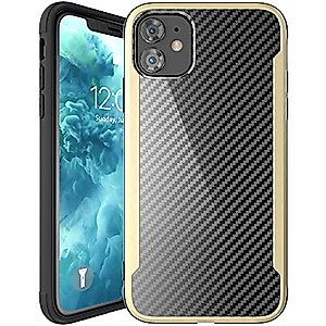 Nicexx Designed for iPhone 11 Case with Carbon Fiber Pattern, 12ft. Drop Tested, Wireless Charging Compatible - Gold