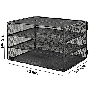 COSYAWN 3 Tier Mesh Desk Paper Tray Organizer - Black